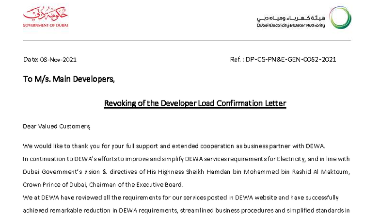 Revocation of Developer Load Confirmation Letter - DPCSPNEGEN 00622021 ...