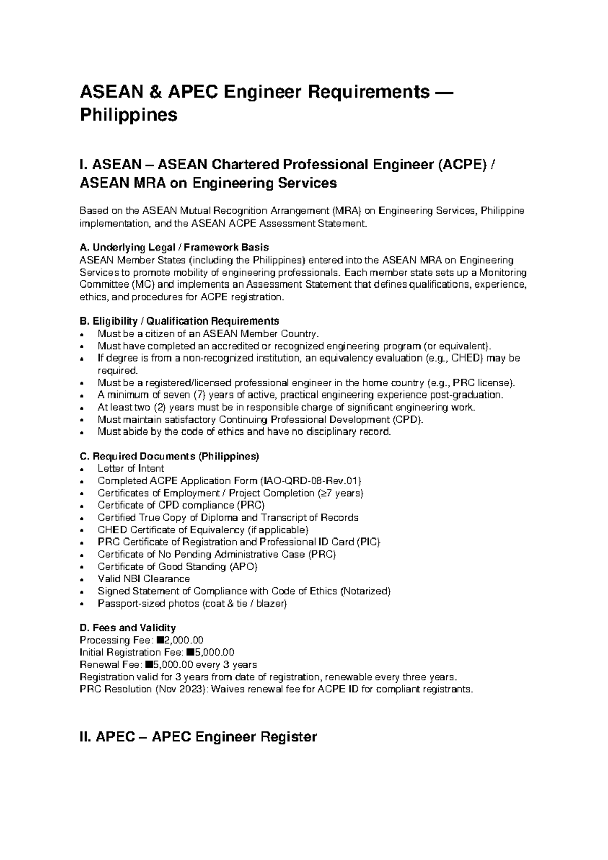 ASEAN APEC Engineer Requirements in the Philippines: Guidelines & Eligibility - Studocu