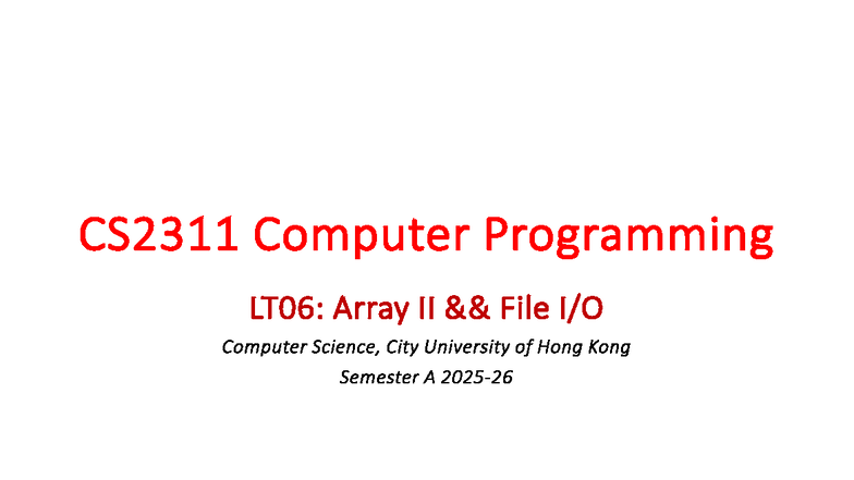 CS2311 Lecture Notes: C Strings and Character Types Overview - Studocu
