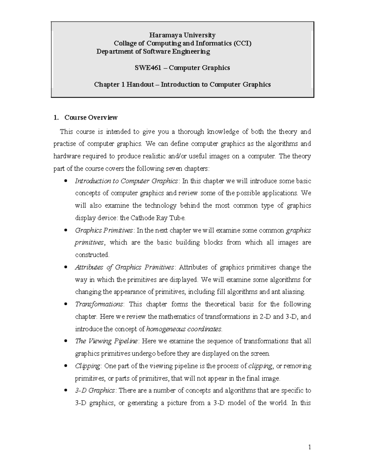 SWE461 Computer Graphics Handout 3: Intro to Graphics Concepts - Studocu