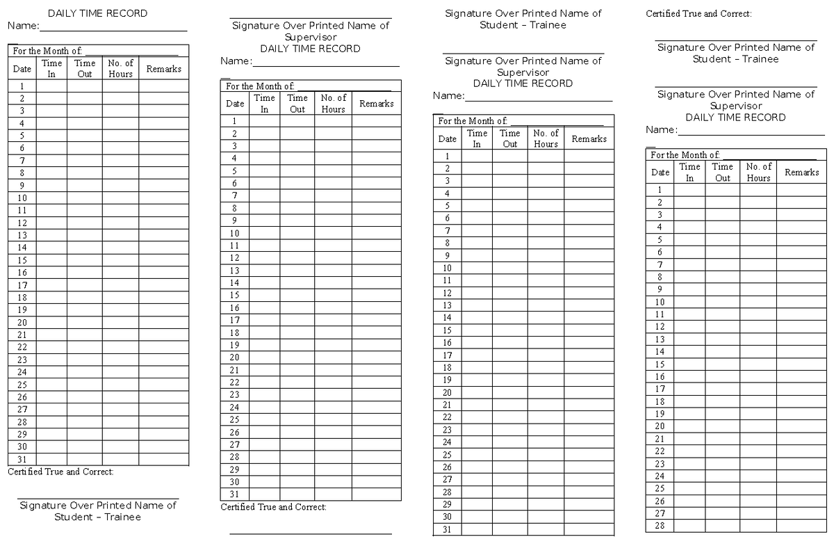 DAILY TIME RECORD (DTR) - Monthly Attendance Log - Studocu