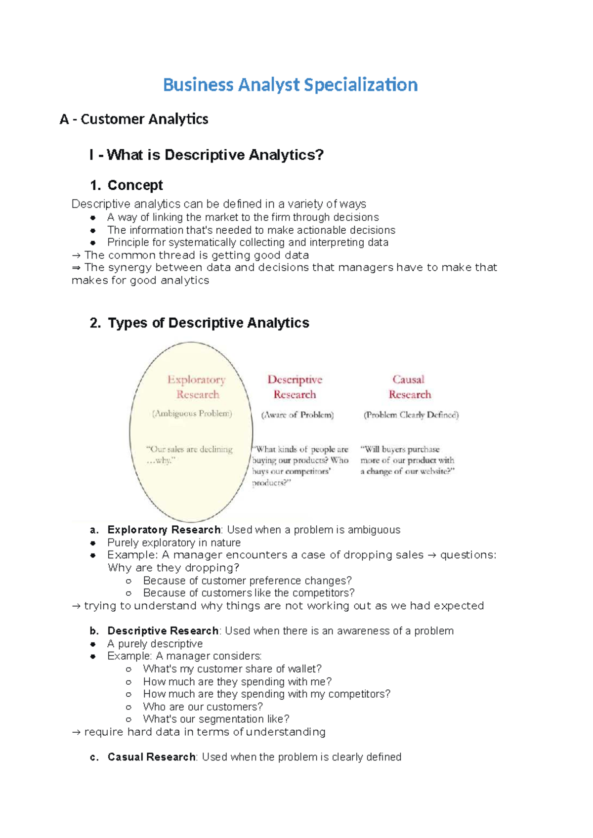 Business Analyst Specialization: Descriptive Analytics Overview - Studocu