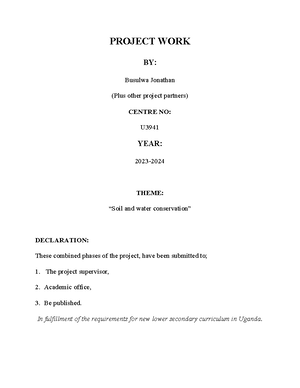 Project UNEB - UGANDA NATIONAL EXAMINATIONS BOARD CONTINUOUS ASSESSMENT ...