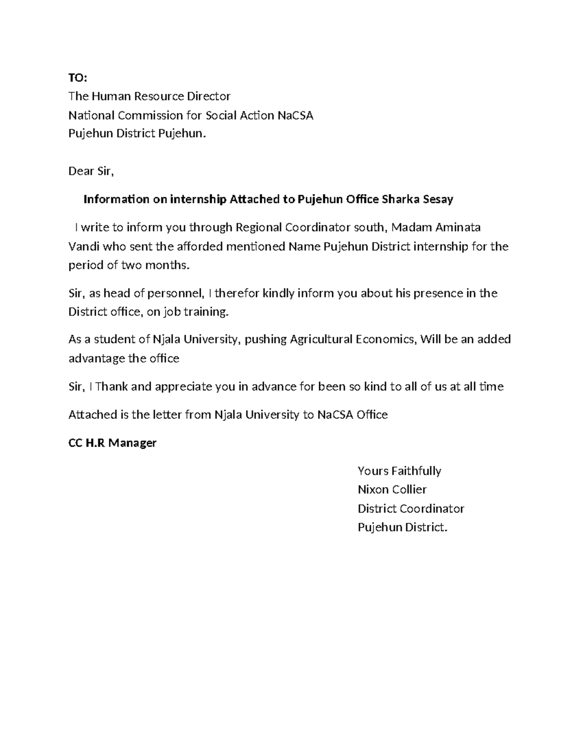 NCSA Internship Notification - Pujehun District Office - Studocu