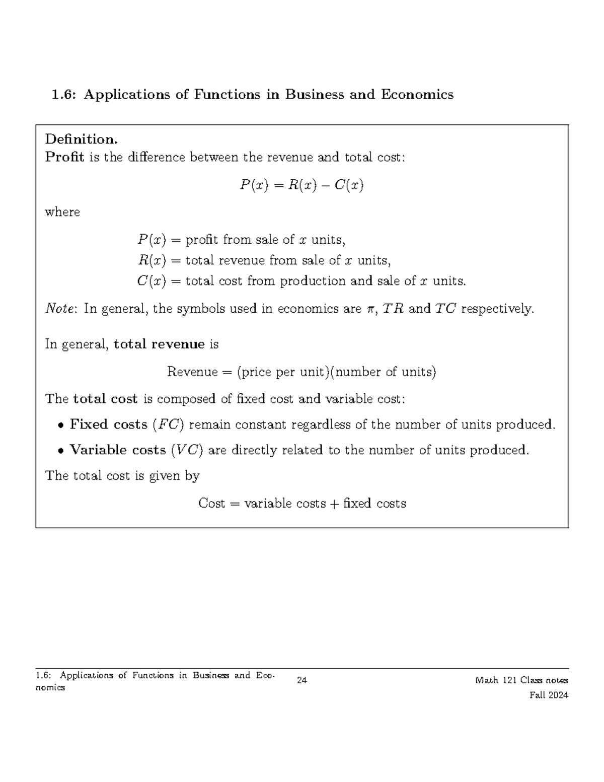 Applications of Functions in Business & Economics - Math 121 Notes ...