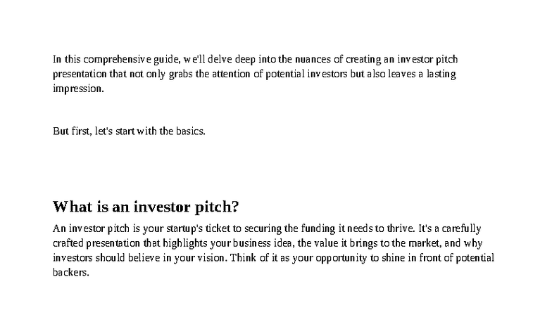 Investor Pitch Presentation Guide: Key Elements & Structure - Studocu