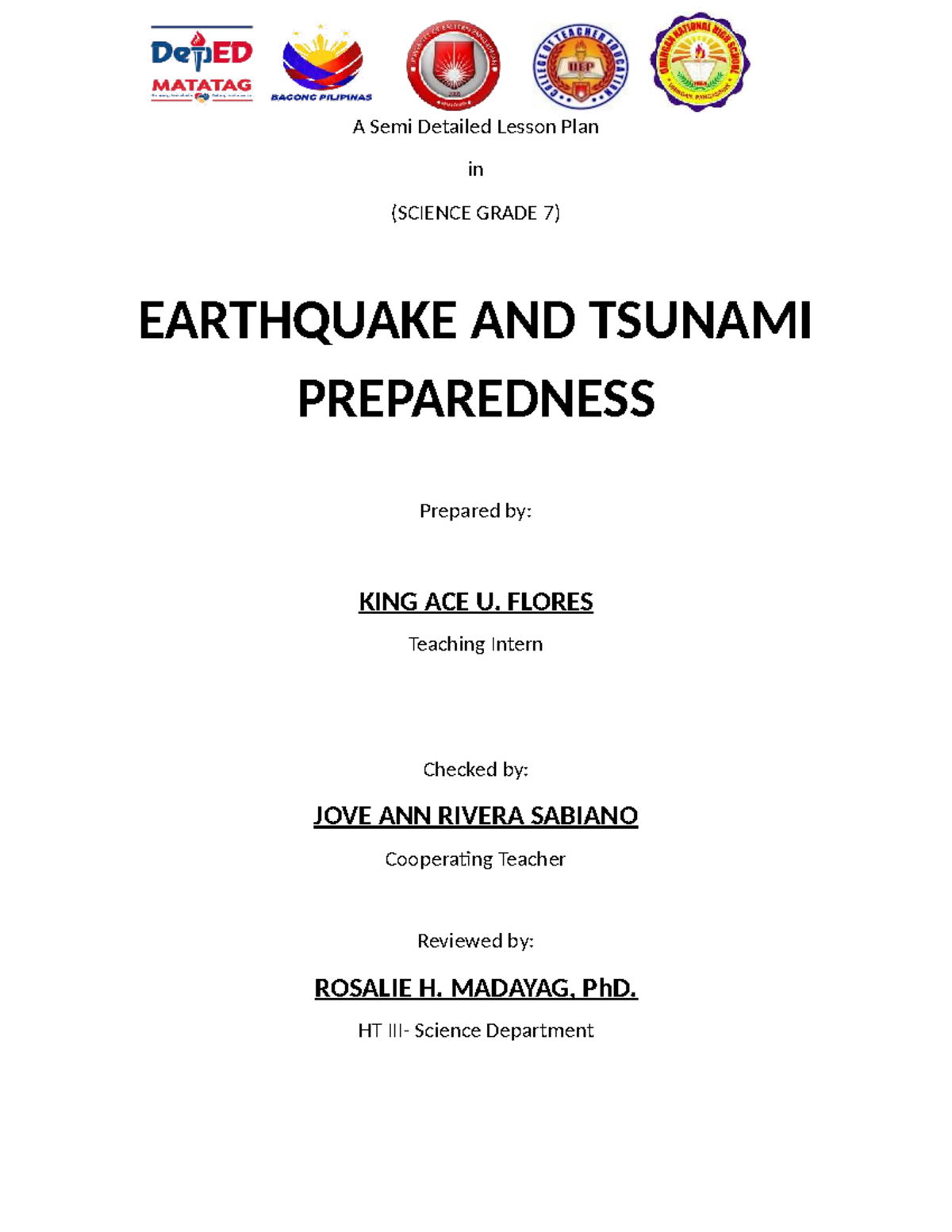 Semi-Detailed Lesson Plan: Earthquake & Tsunami Preparedness (SCIENCE ...