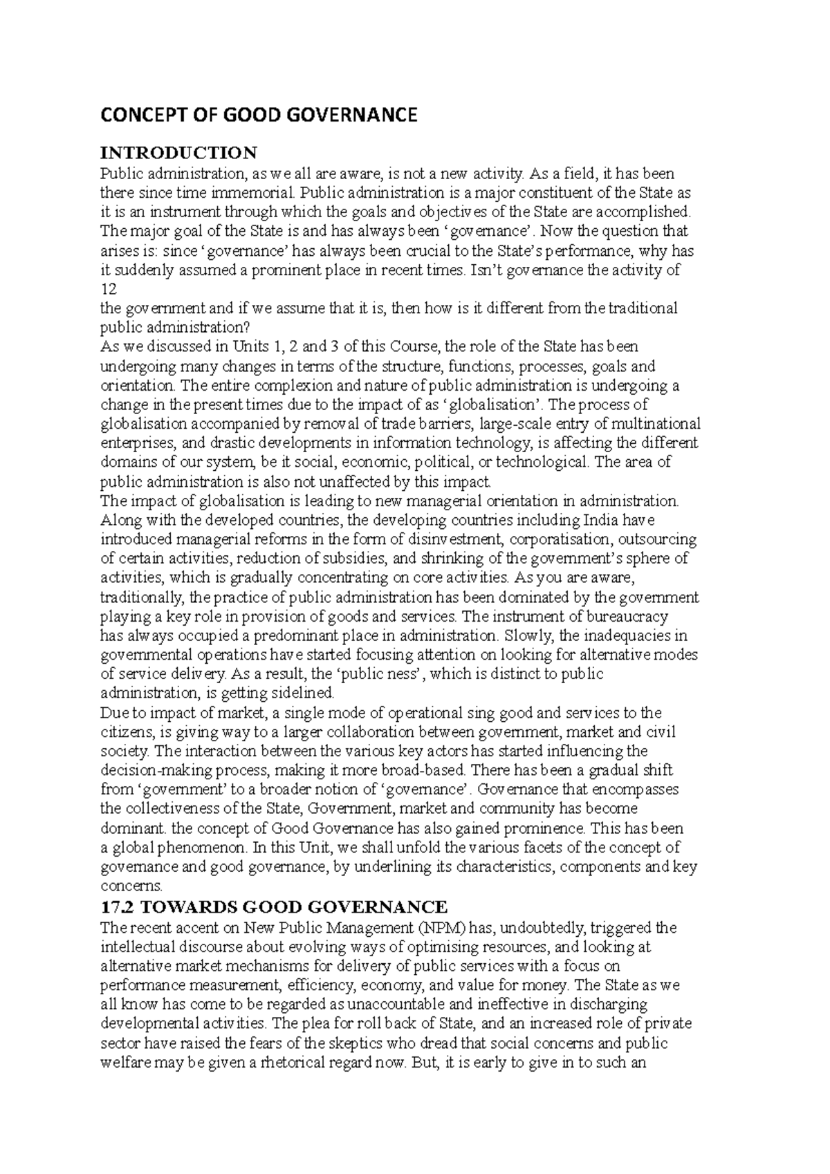 Understanding Good Governance: Concepts and Implications - Studocu