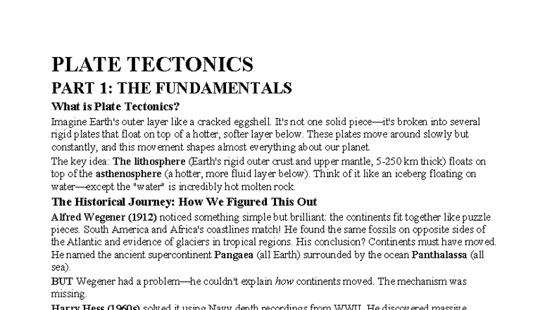 PLATE TECTONICS 101: FUNDAMENTALS & COLLISION ZONES - Studocu