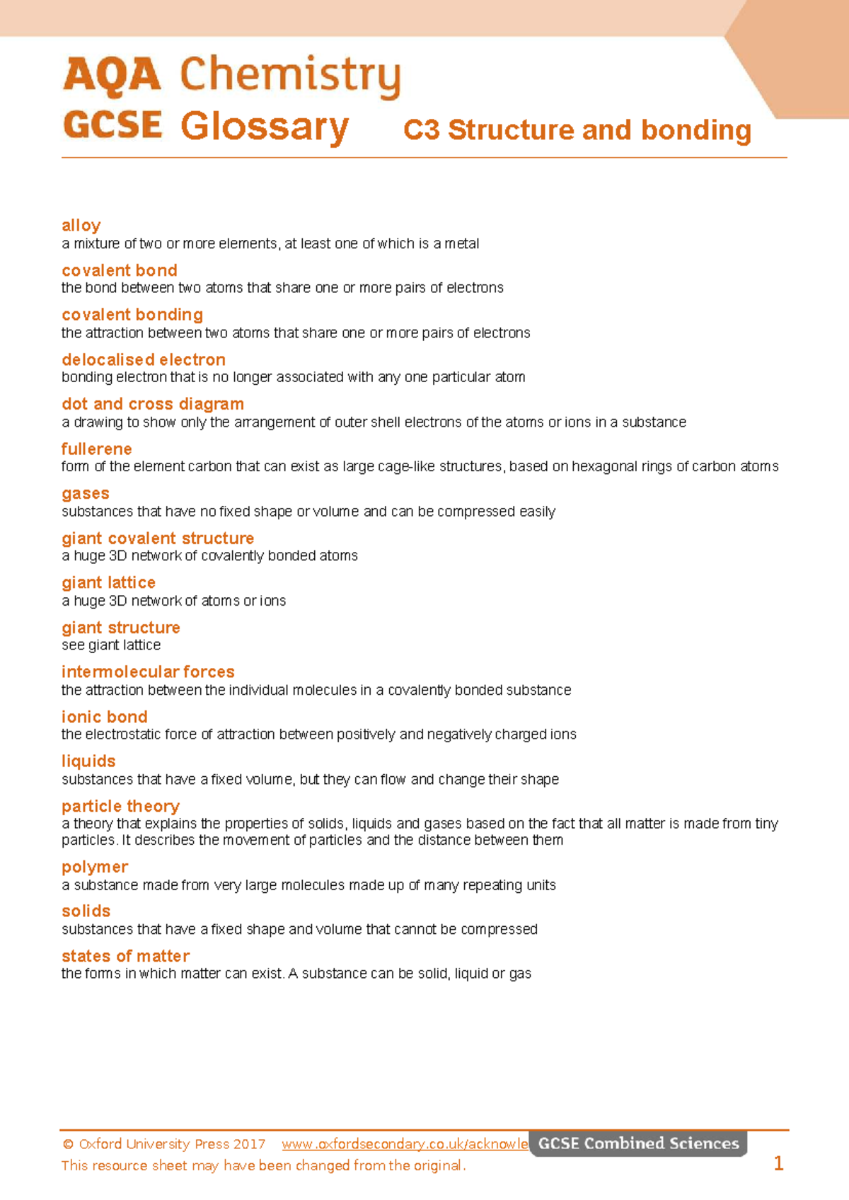 C3 Structure and Bonding: Key Terms Glossary - Studocu