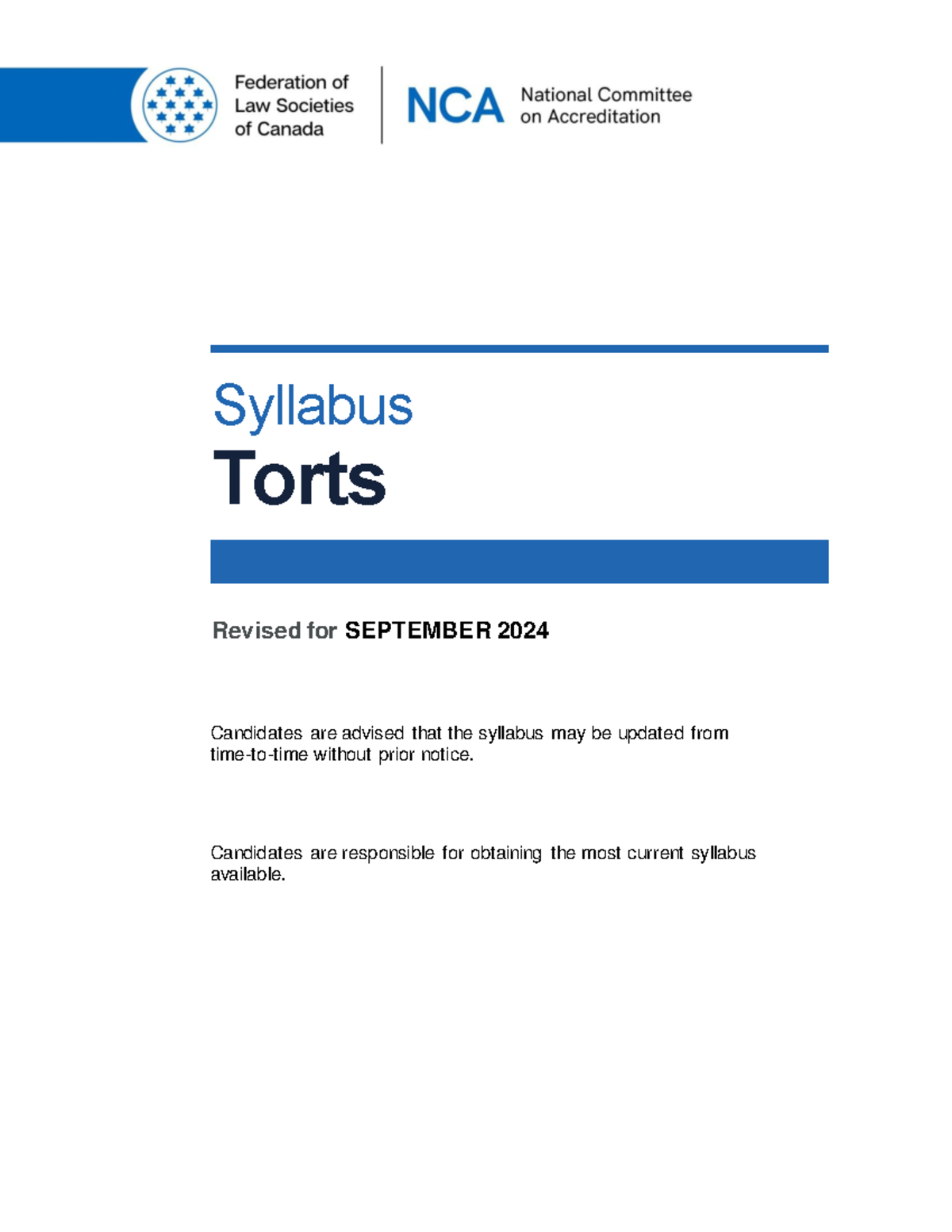 TORTS Syllabus Revision for September 2024 Candidates - Studocu