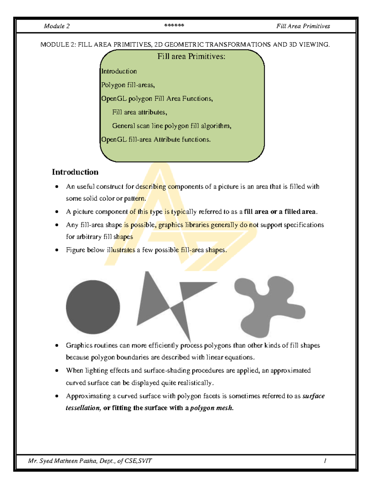 Module 2: Fill Area Primitives and 2D Transformations in CG - Studocu