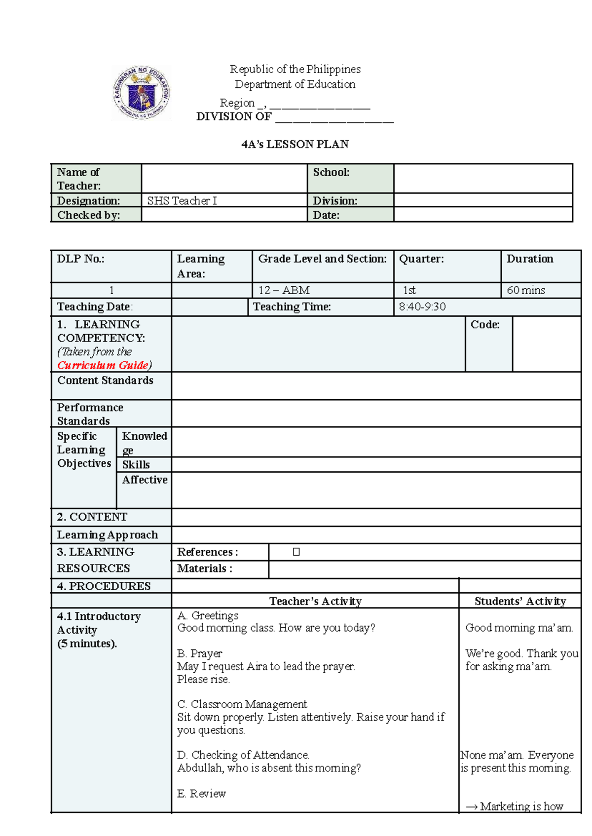 ABM 1st Quarter Lesson Plan: Customer Orientation in Marketing - Studocu