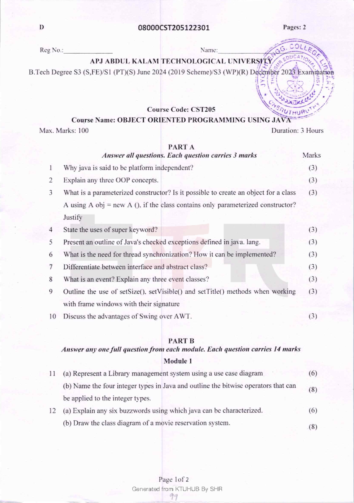 CST205 Object Oriented Programming Exam Papers Compilation - Studocu