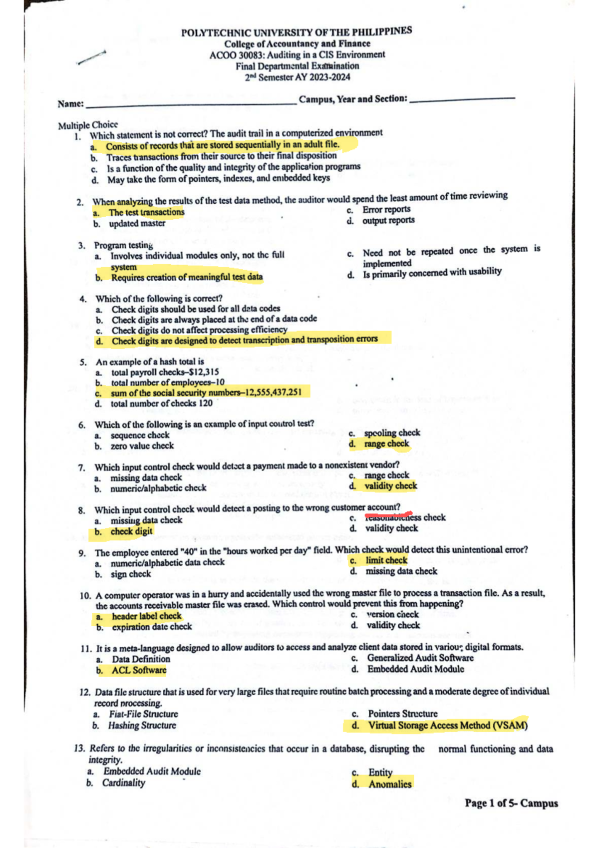 CIS 2324: Auditing in a CIS Environment Final Exam Review - Studocu