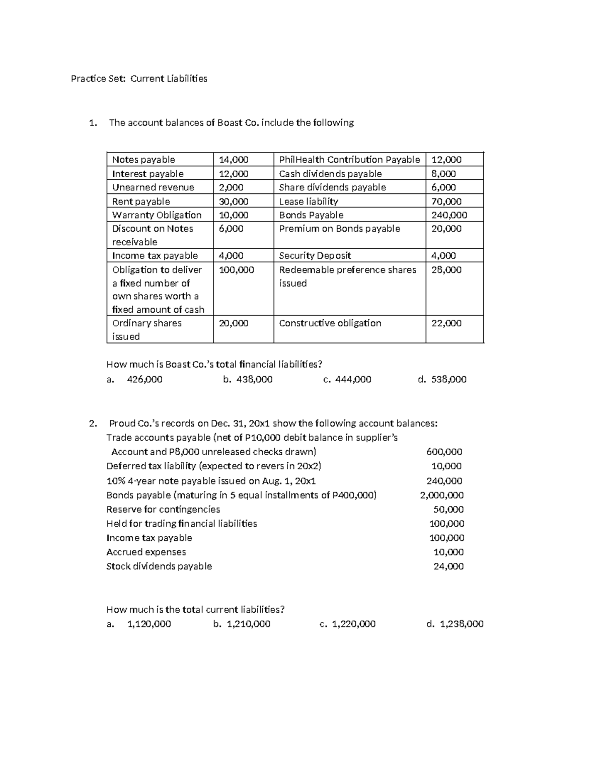 IA_CURRENT LIABILITIES Practice Set and Solutions Analysis - Studocu