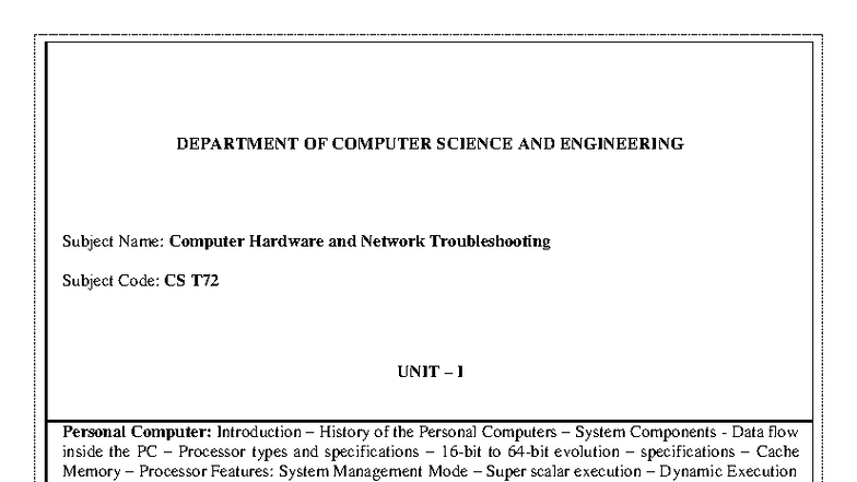 CS T72 Unit I: Personal Computer Overview and Key Concepts - Studocu
