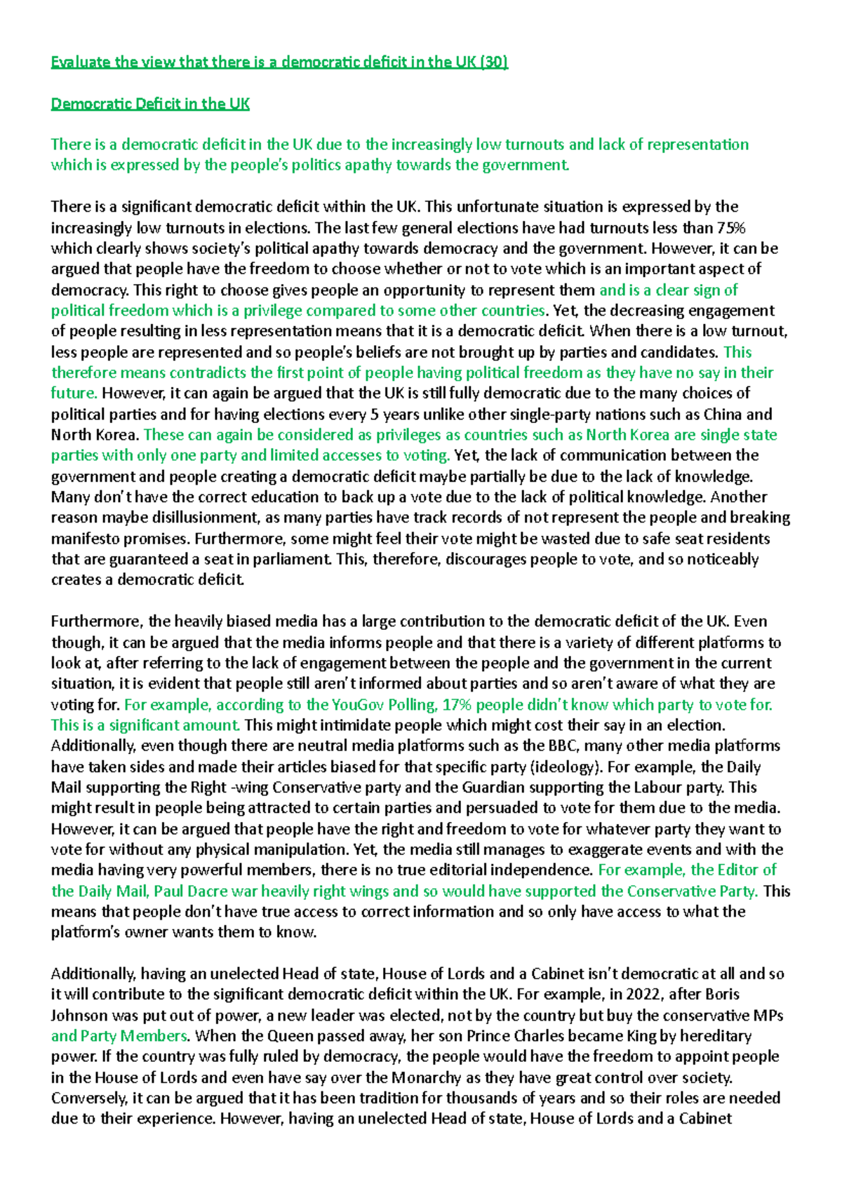 Evaluating the Democratic Deficit in the UK (30) - Studocu
