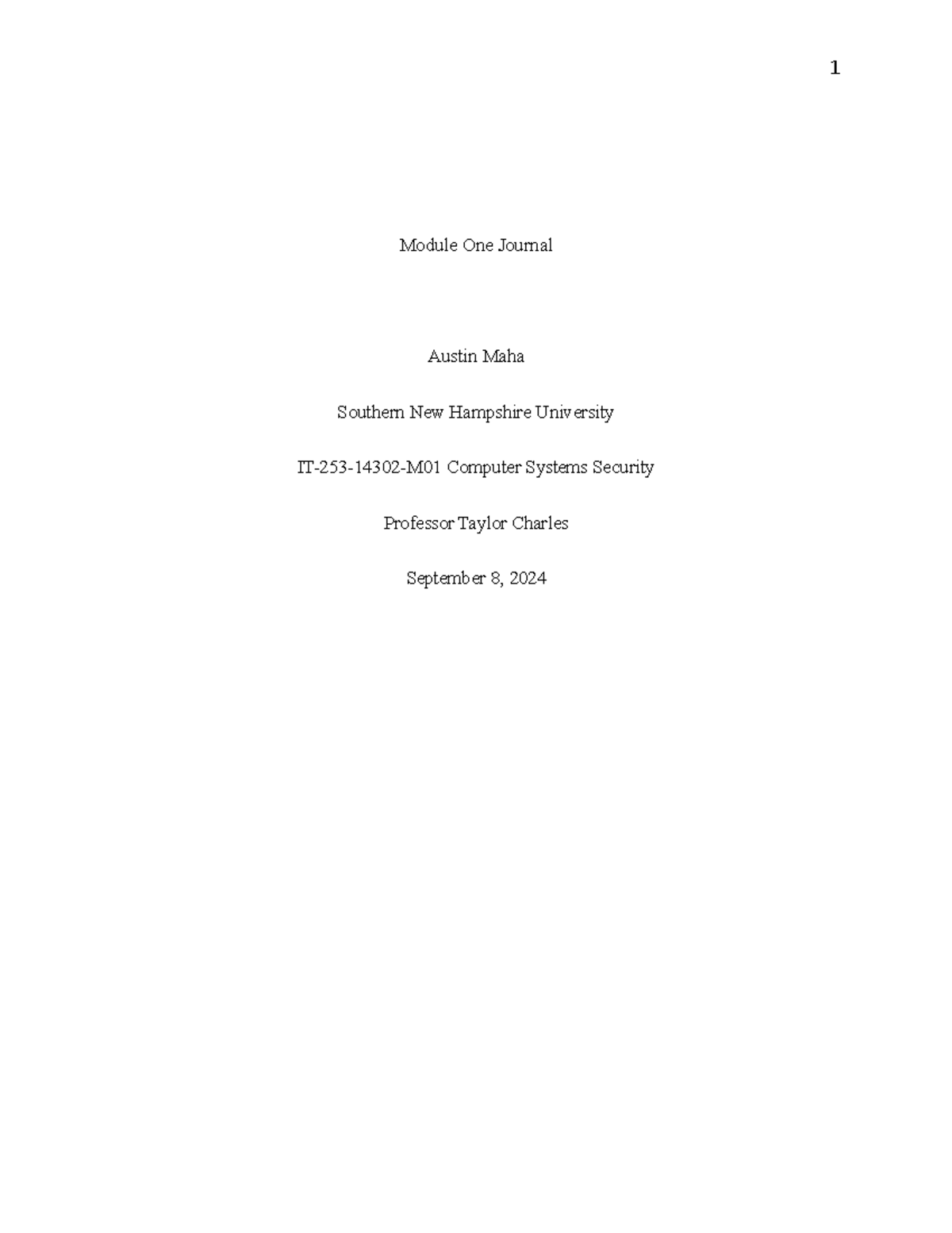 IT 253 Module One Journal: Exploring Information Security Concepts ...