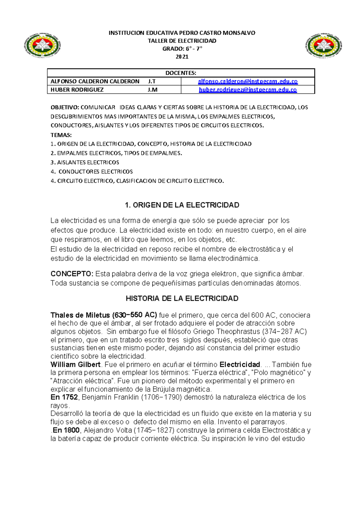 Guía de Taller de Electricidad para Grado 6° - 7° (2021) - Studocu