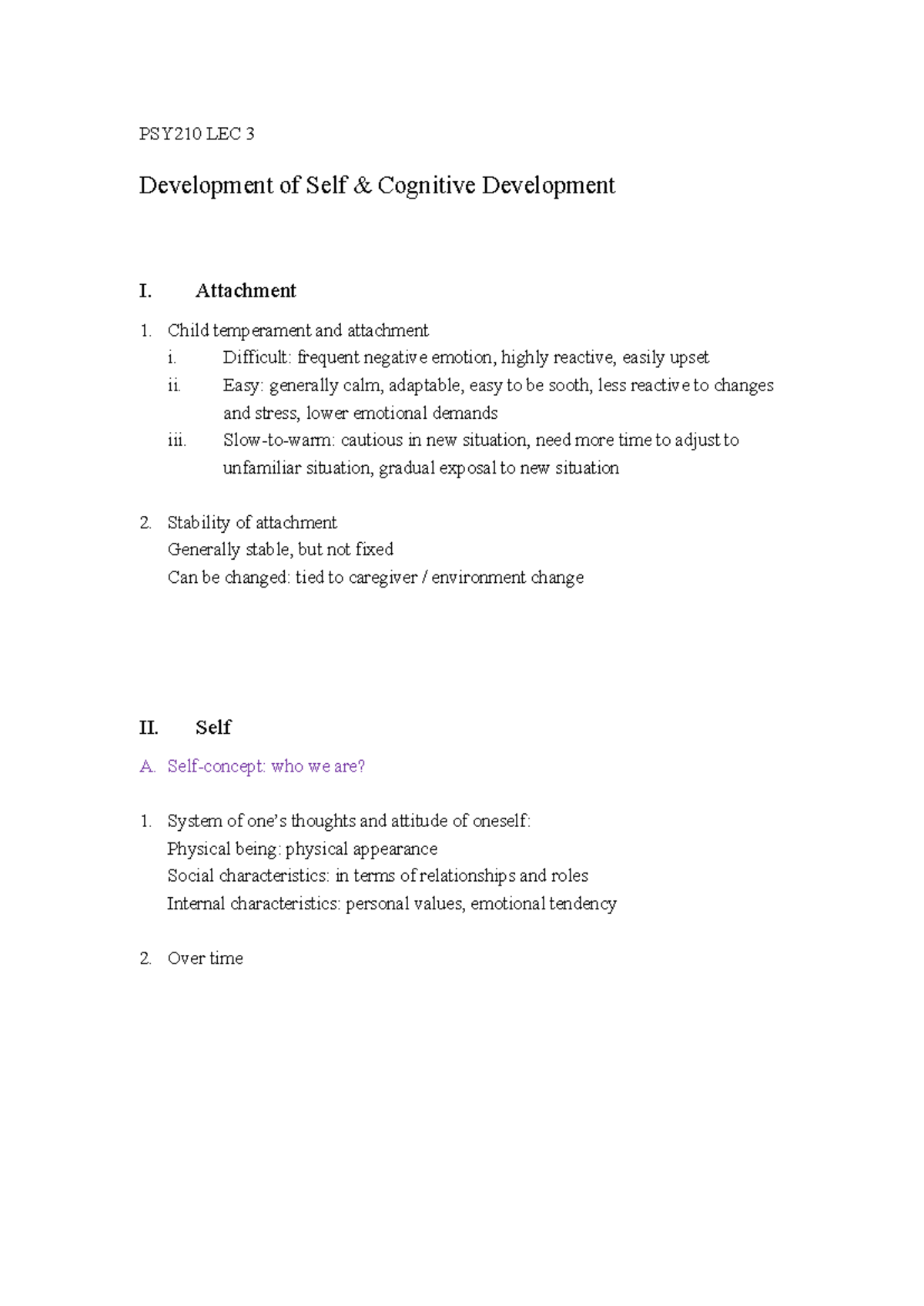 PSY210 LEC 3 - Cognitive Development and Self-Identity Notes - Studocu