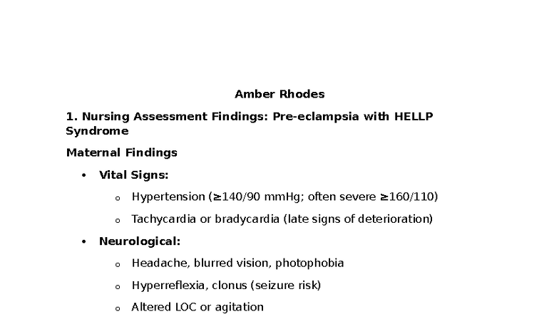 Nursing Assessment Findings in HELLP Syndrome - Amber Rhodes Simulation ...