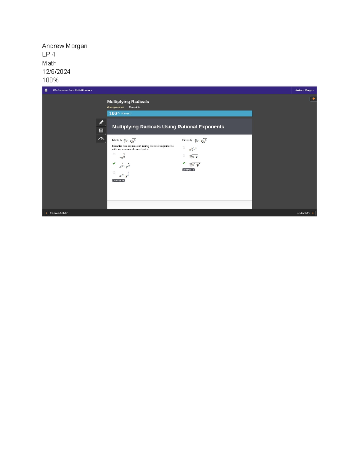 Andrew Morgan LP 4 Math - The assignment is on edgenuity. - Andrew ...