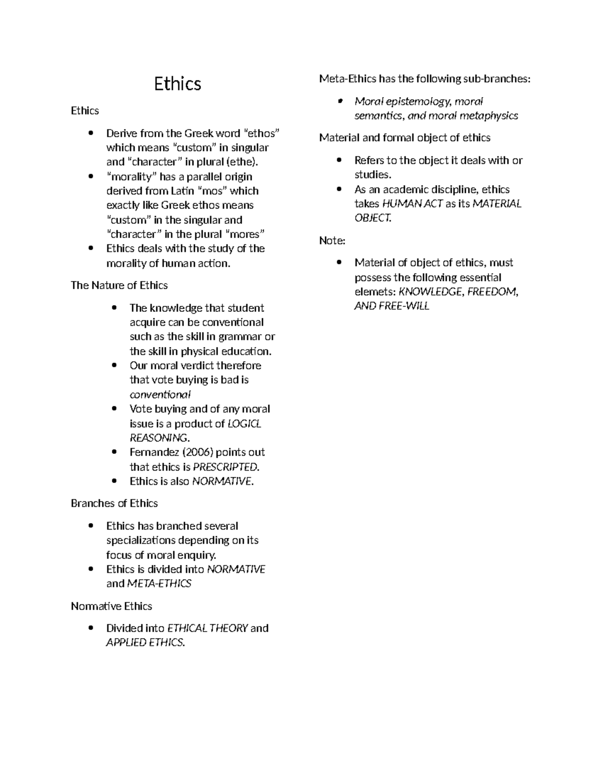 Ethics Overview: Key Concepts and Branches Explained - Studocu