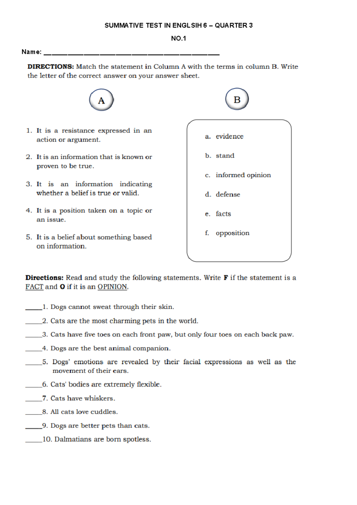 Grade 6 Quarter 3 Summative Test No. 1 - All Subjects - Studocu