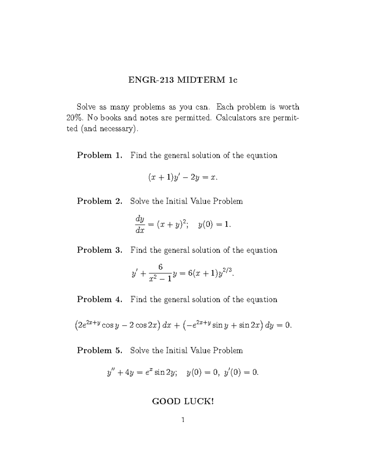 ENGR213-Midterm 1 Problems and Solutions Overview - Studocu