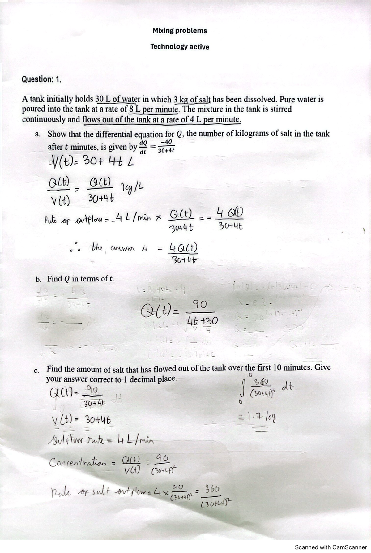 Differential Equations for Mixing Problems in Water Tanks (Math 101 ...