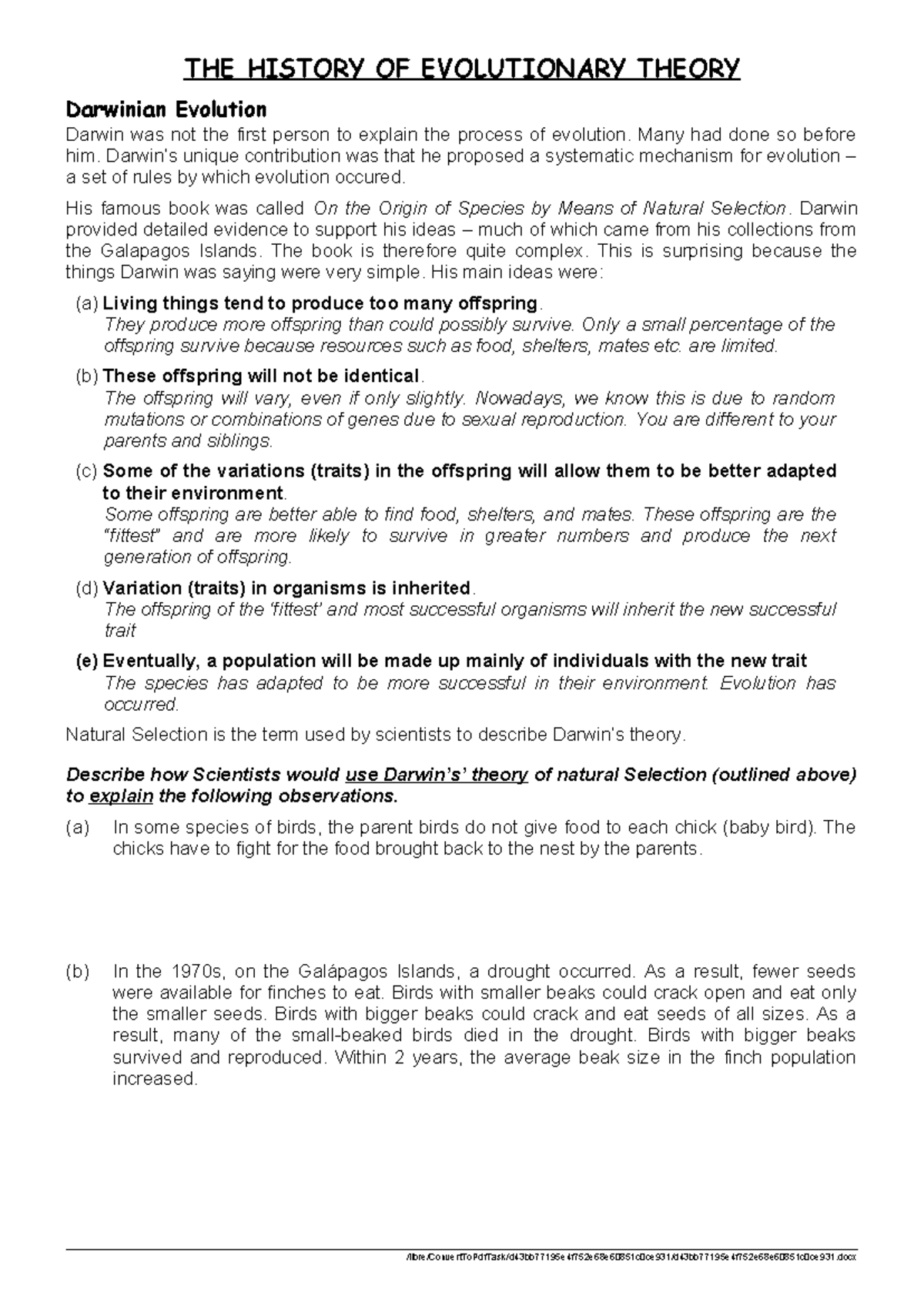 Darwin's Evolutionary Theory: Key Concepts & Q&A (BIO 101) - Studocu