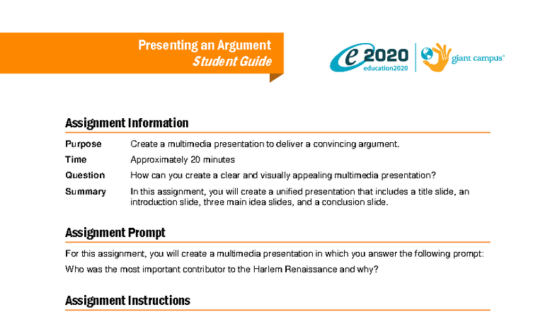 Creating a Multimedia Presentation: Student Guide for E2020 - Studocu
