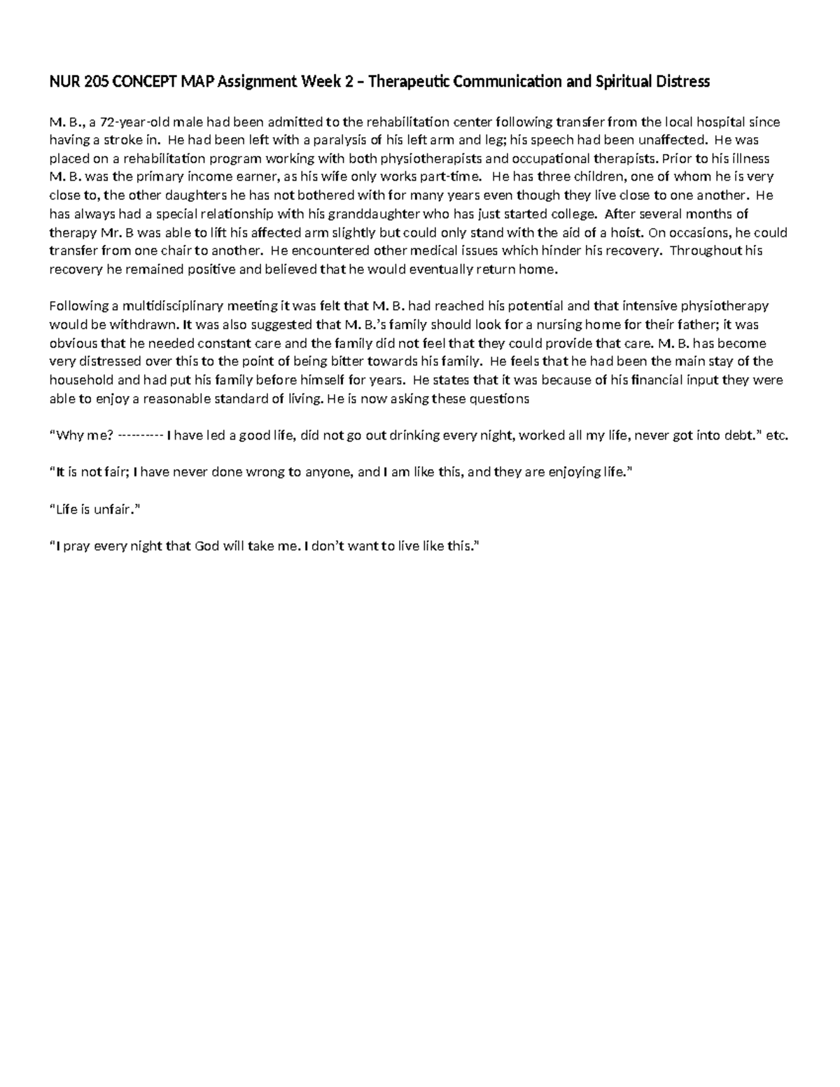 NUR 205 Week 2 Concept Map: Therapeutic Communication & Spiritual ...