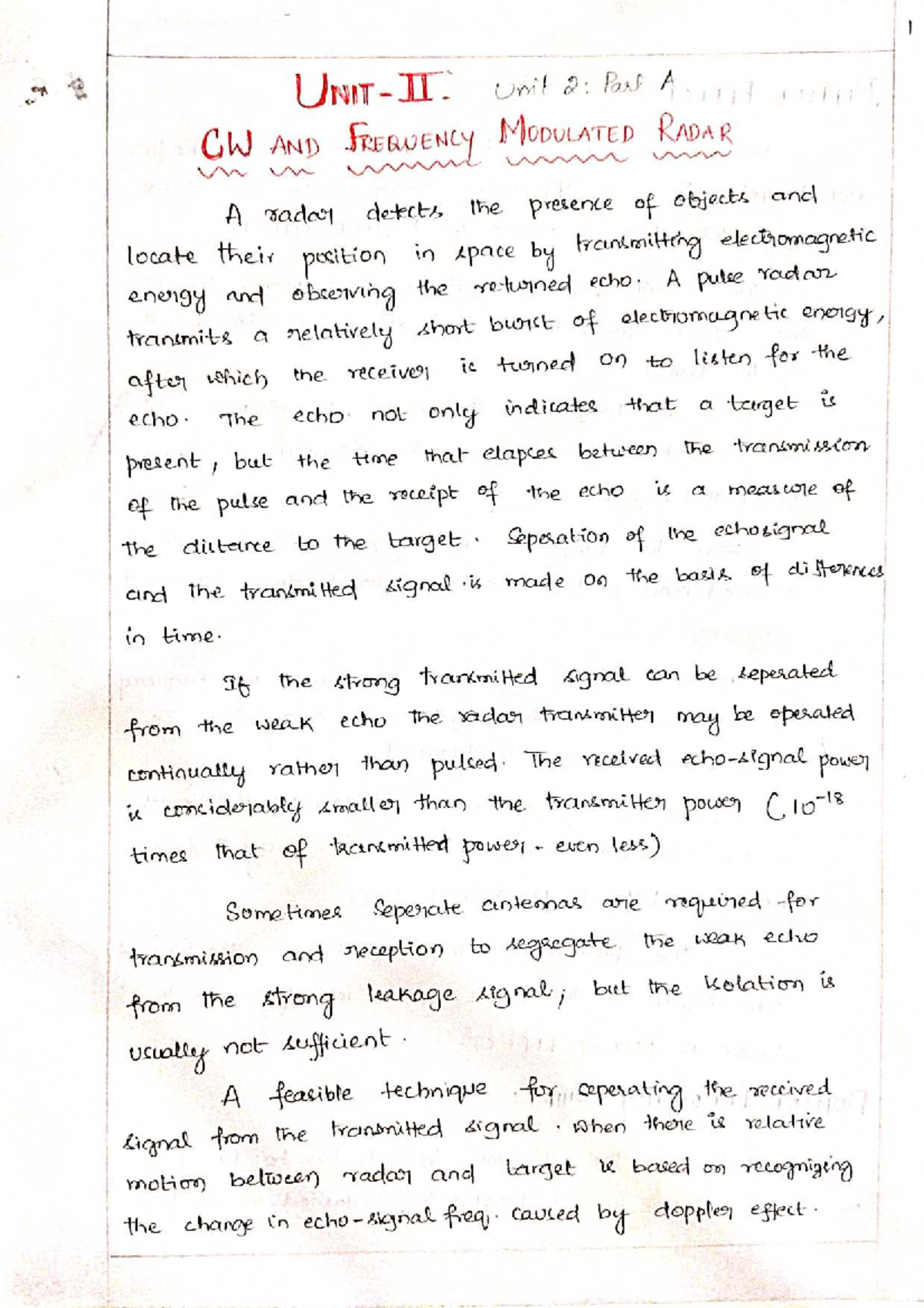 Unit 2: CW and Frequency Modulated Radar Systems Notes - Studocu