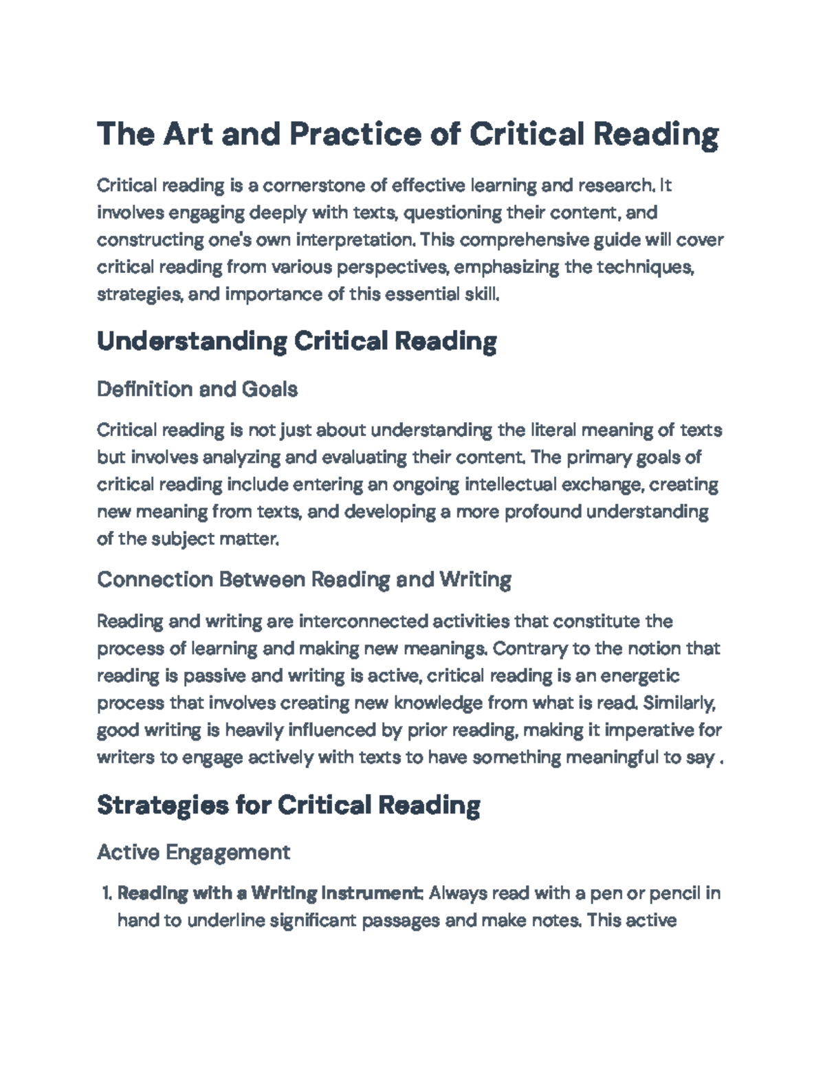 Critical Reading Strategies: Enhancing Understanding and Engagement ...