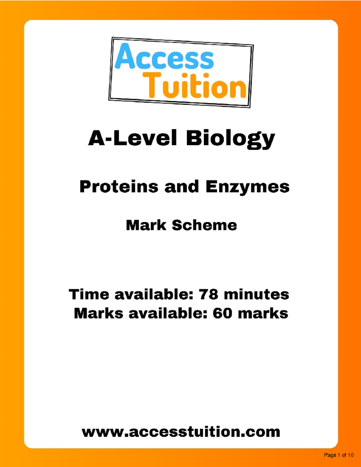 Proteins and Enzymes MS: Mark Schemes for Exam Questions - Studocu
