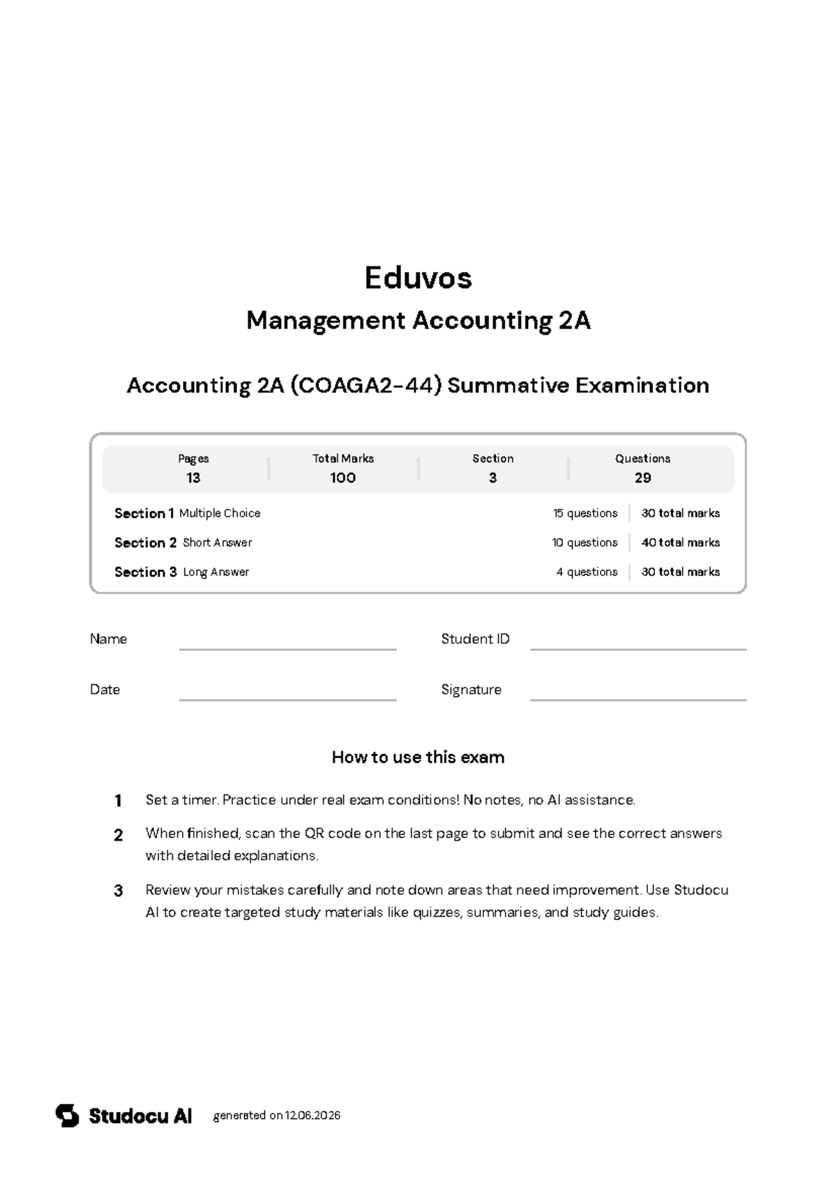 Accounting 2A (COAGA2-44) Summative Examination - Studocu