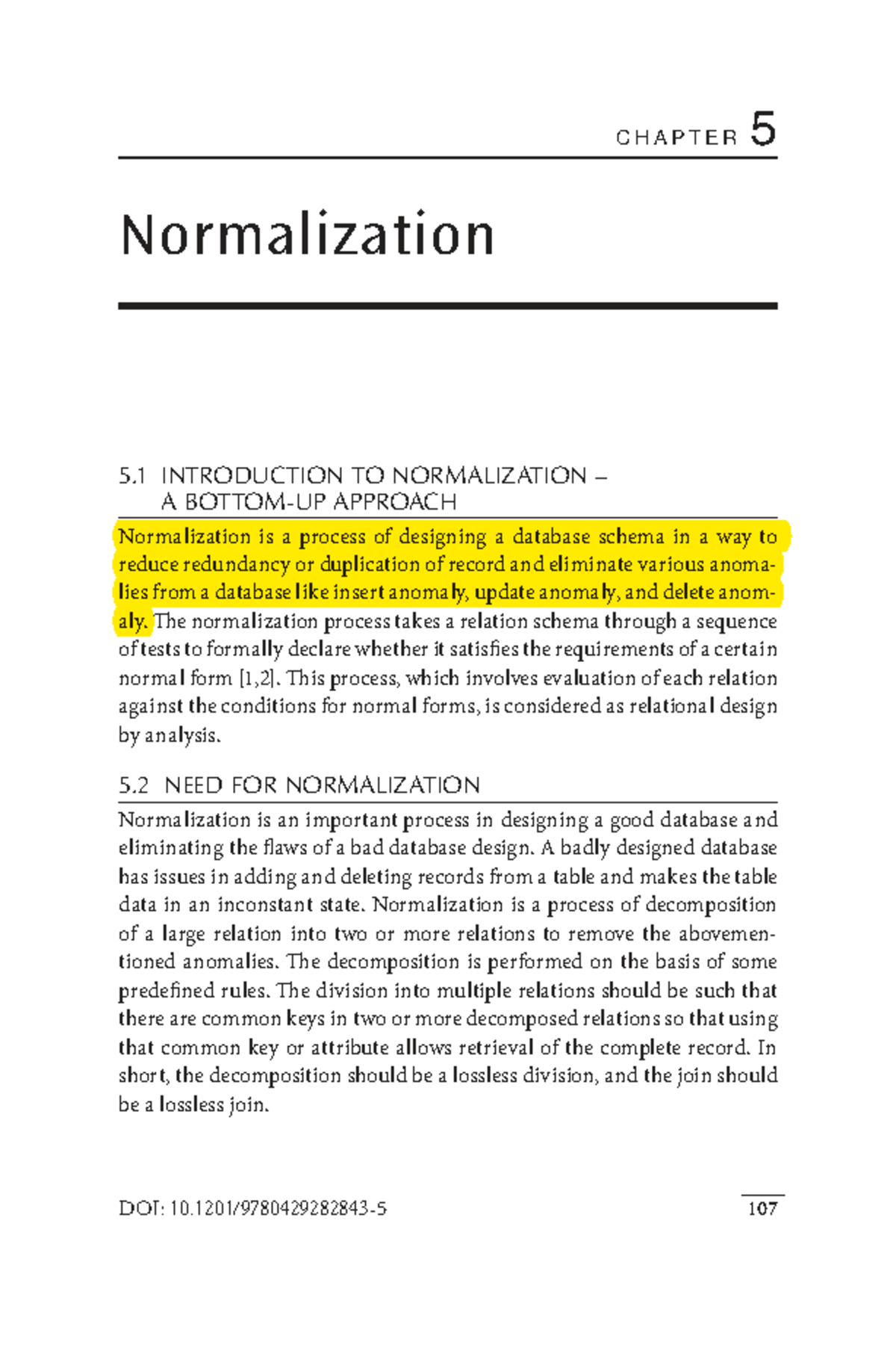 Chapter 5: Normalization in Database Design - DBMS 107 Notes - Studocu