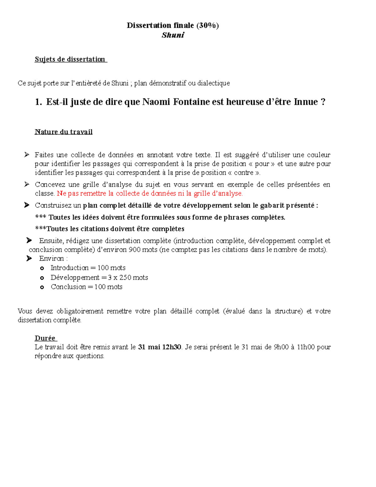 Dissertation finale sur Shuni (30%) : Analyse de Naomi Fontaine - Studocu