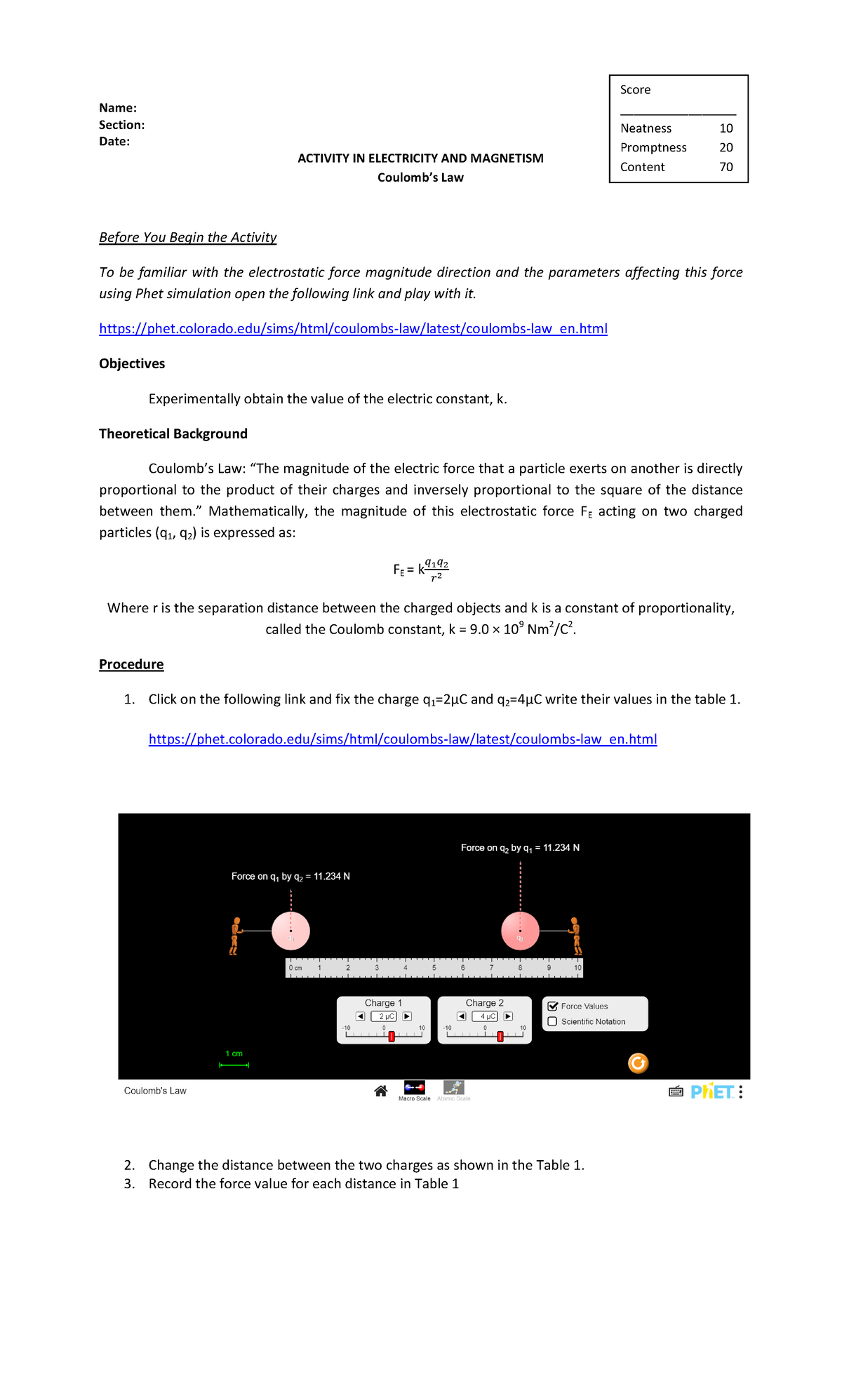 Activity in Electricity and Magnetism: Understanding Coulomb's Law ...