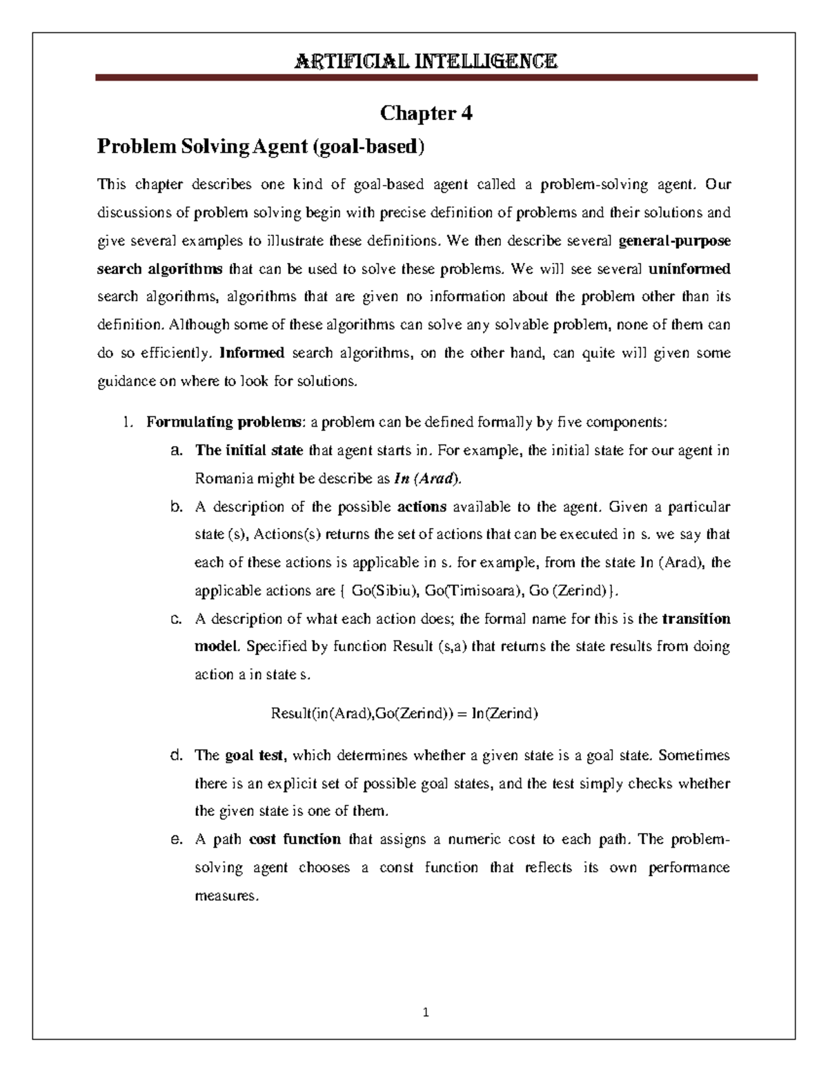 AI 101: Chapter 4 - Problem Solving Agents and Search Algorithms - Studocu