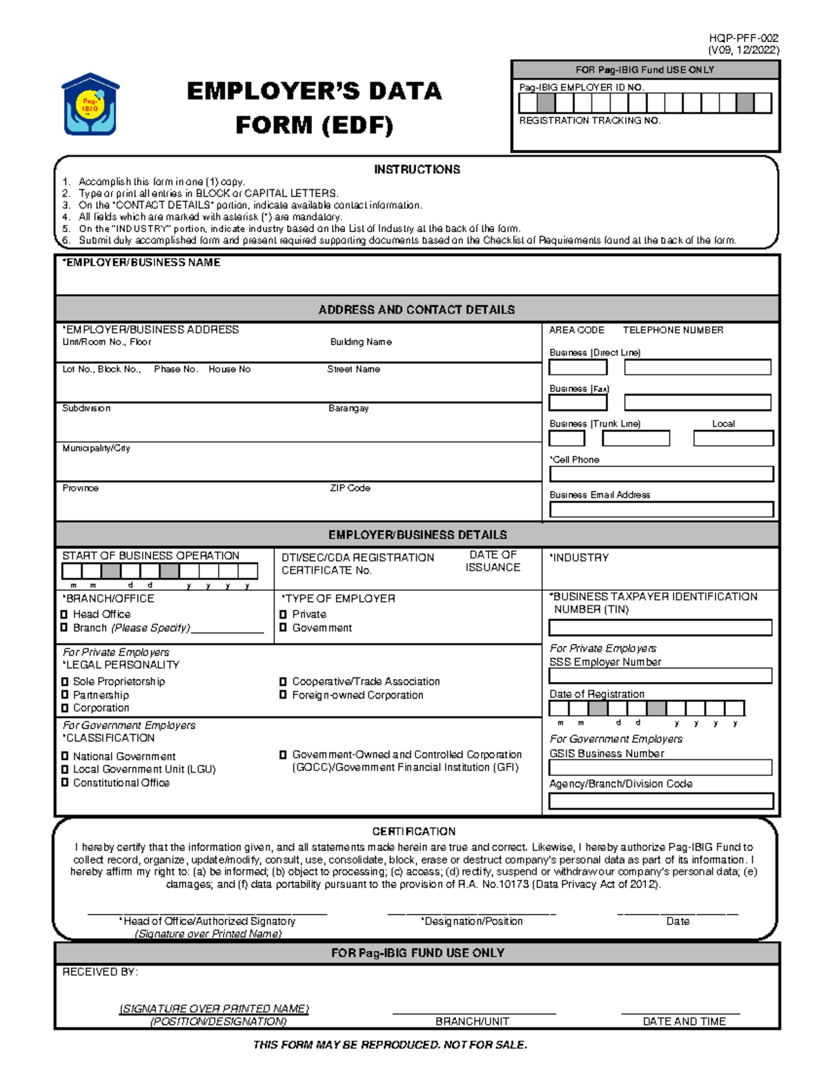 Employer's Data Form EDF HQP-PFF-002 for Pag-IBIG Fund Use - Studocu