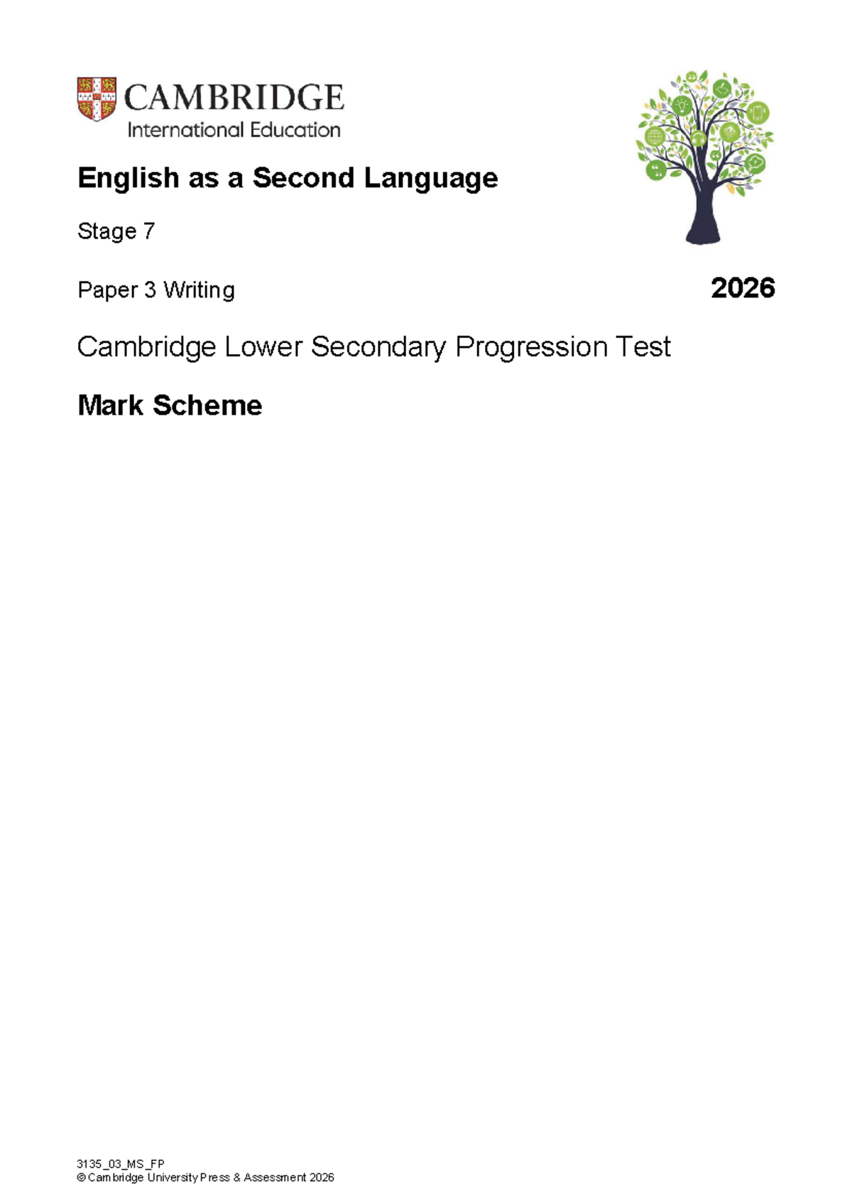 English as a Second Language Stage 7 Paper 3 Writing Mark Scheme 3135 ...