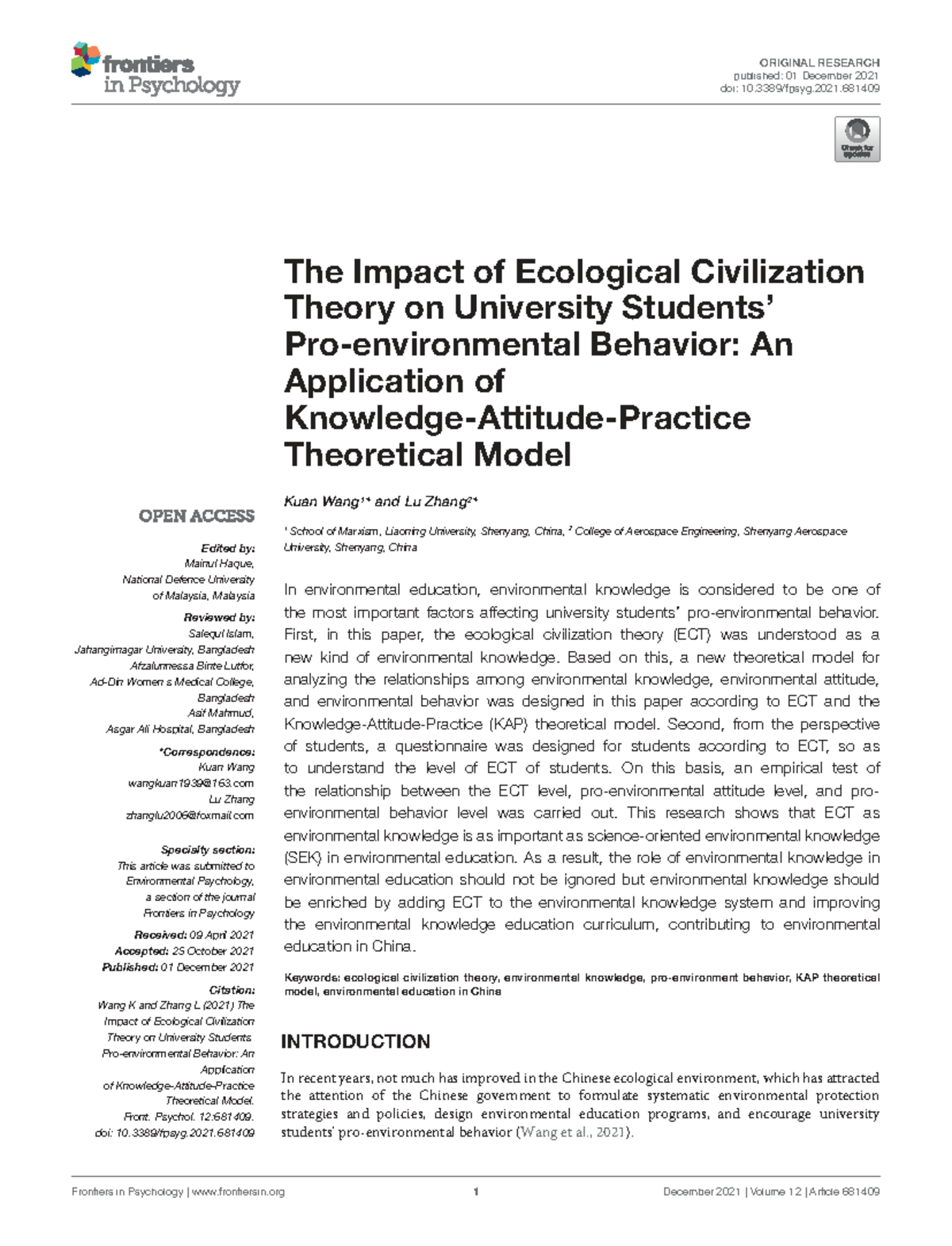 The Impact of Ecological Civilization Theory on University Behavior: A ...