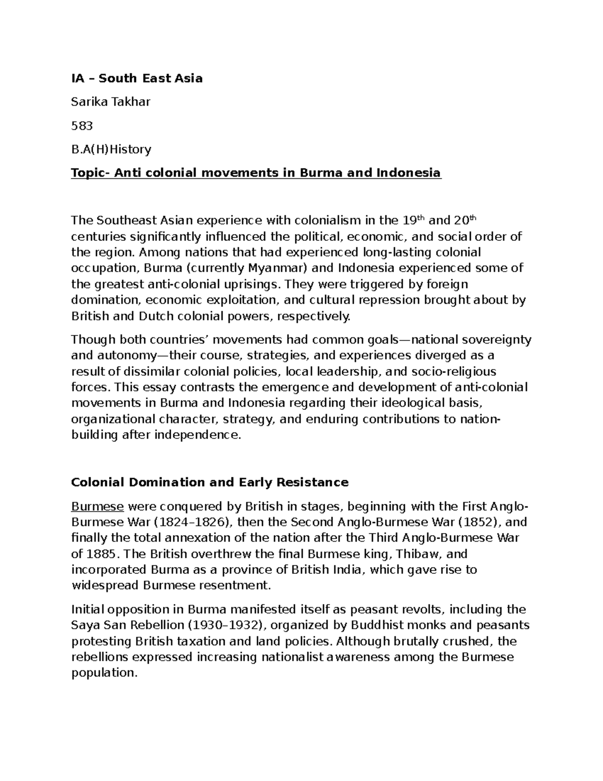 Document (15) - History of south east asia - IA – South East Asia ...