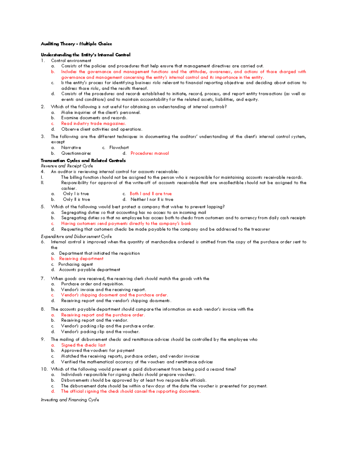 Auditing Theory - Multiple Choice 4 - Auditing Theory - Multiple Choice Understanding the Entity ...