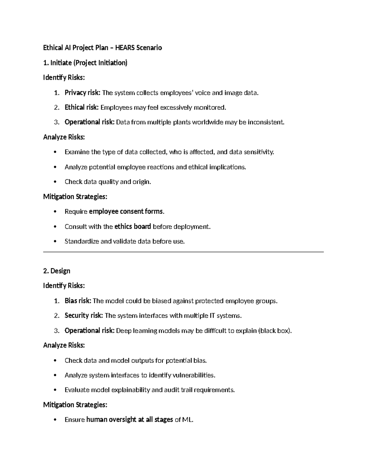 Ethical AI Project Plan: Risk Analysis & Mitigation Strategies - Studocu