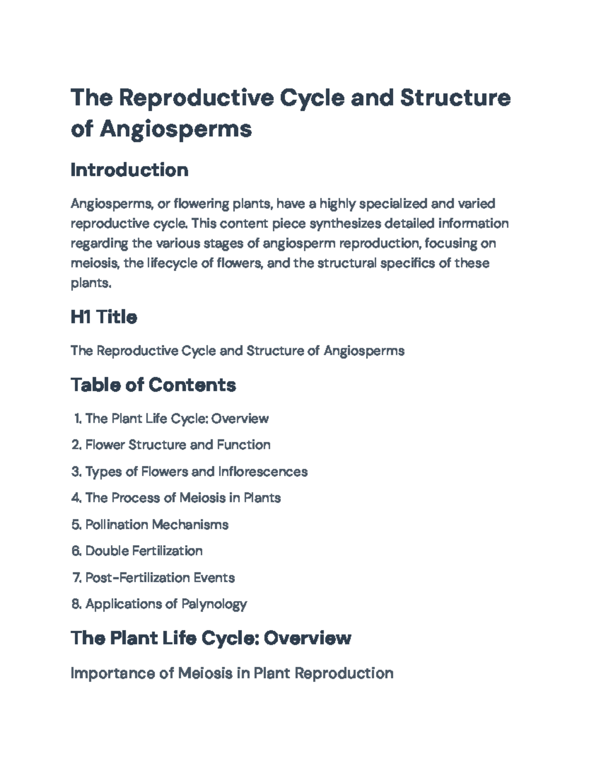 Reproductive Cycle and Structure of Angiosperms: Overview and Insights ...