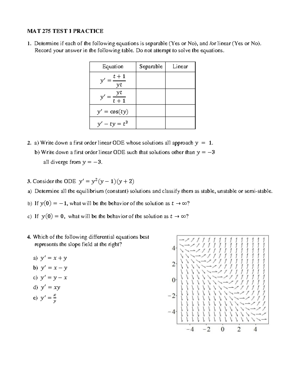 MAT 275 TEST 1 PRACTICE QUESTIONS AND SOLUTIONS - Studocu